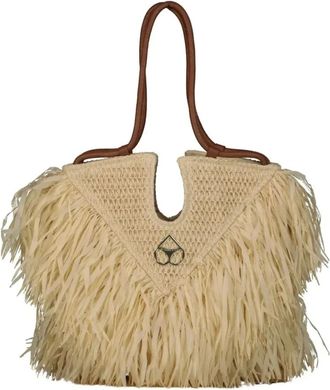 Miss Bikini Femme, Sacs, Beige, Taille: ONE Size Cabas en raphia avec franges et tissage