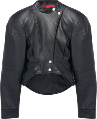 Alexander McQueen Skulpturierte Schulter Lederjacke - - Jackets - Damen - Schwarzk - S