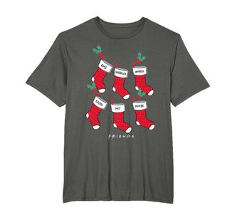 Friends Herren Christmas T-Shirt Schwarz S Klassisch Pull-On Kurzarm Baumwolle 100% Stretchable Weihnachtsstrumpf-Muster, dehnbar