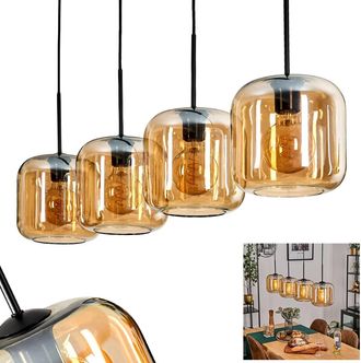 HOFSTEIN Pendelleuchte Lauden, Pendellampe aus Metall/Glas in Schwarz/Bernsteinfarben, Leuchte im modernen Retro/Vintage-Design mit Schirmen aus Glas (&Oslash; 20 cm)