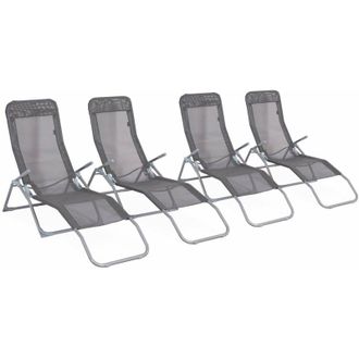 Sweeek Lot de 4 bains de soleil pliants - Levito Anthracite - Transats textil&egrave;ne 2 positions. chaises longues