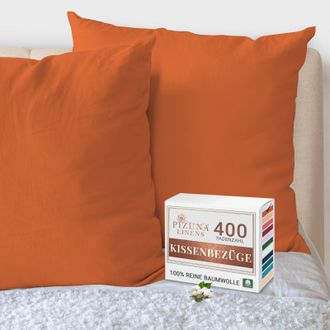 Pizuna Luxuri&ouml;ser Soft-Satin 2er Pack Kissenbezug 80x80 cm Verbrannt Orange, 400 Fadenzahl Baumwolle Quadratisch Kissenbez&uuml;ge, 100% Langstapel Baumwolle Nur 