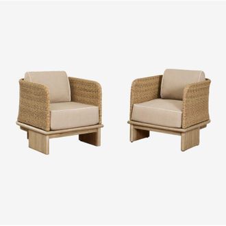 Sklum 2er-Pack Gartensessel aus Famara-Rattan und Akazienholz Helles Akazienbraun - Sklum