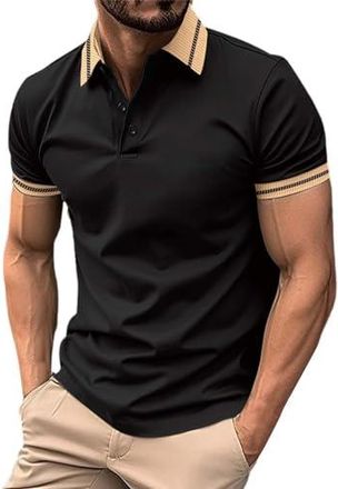 Generic Polo de travail extensible &agrave; manches courtes et col boutonn&eacute; pour homme - S&eacute;chage rapide - Pour le golf, Noir, S