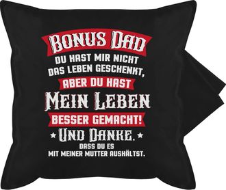 Shirtracer Kissenbezug - Geschenk zum Vatertag - Bonus Dad - rot/weiß - 50 x 50 cm - Schwarz - stiefvatertagsgeschenke spruchkissen Papa Vatertagsgeschenk stiefp