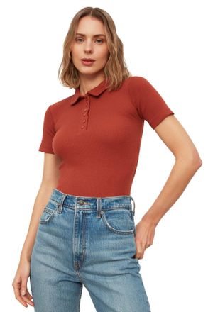Trendyol Damen Taste Detaillierter Handgelenk Gestrickte Bluse Blouse Westlich, Zimt, L