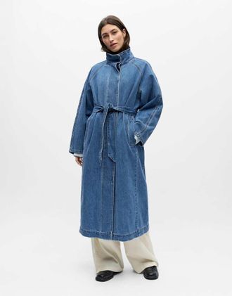 Object Trench-coat en jean &agrave; col chemin&eacute;e - Bleu moyen
