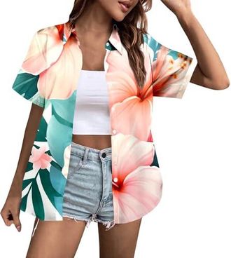 Generic Chemise hawa&iuml;enne &agrave; manches courtes pour femme - Chemise boutonn&eacute;e amusante des Cara&iuml;bes - Chemise des ann&eacute;es 80 - Graphique de croisi&egrave;re tropicale - 