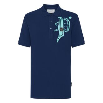 Philipp Plein Homme, Tops, Bleu, Taille: 36 FR Polo Slim Fit en jersey Skull&Bones