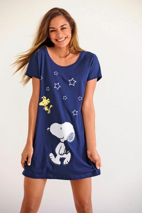 Peanuts Sleepshirt PEANUTS, Damen, Gr. 32/34, N-Gr, blau (marine), Single Jersey, Obermaterial: 100% Baumwolle, bequem kurz, Rundhals, eingesetzt, Kleider Sle