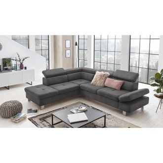 Loftscape home24 Ecksofa Calau Grau Microfaser Enza 272 x 79 x 232cm Ottomane davorstehend links mit Schlaffunktion Modern