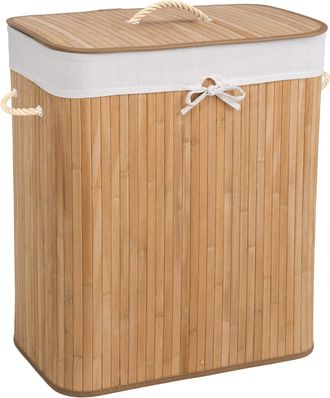 TecTake Bambus Wäschekorb mit Deckel, Wäschesammler mit Deckel und Wäschesack, Wäschekorb schmal, Laundry Basket, Wäschetruhe faltbar, Wäsche Sortiersystem, W