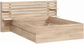 Parisot Lit Adulte ESCALE 140x190/200 cm - Tete de lit + 2 tiroirs - D&eacute;cor Chene du Japon