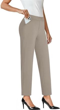 Generic Pantalon de travail taille haute pour femme - Extensible - Jambe droite - D&eacute;contract&eacute; - Pantalon de golf 7/8, beige, XXL