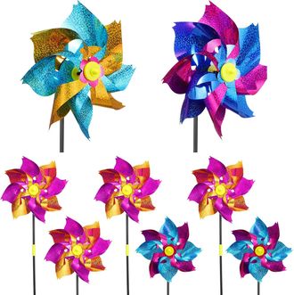 STOBOK 8 Stücke Bunte Glitter Kunststoff Windmühle Windrad Pailletten Wind Spinner Kinder Spielzeug Garten Rasen Party Decor (zufällige Farbe)