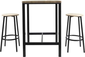 Altobuy Altobuy - cortez - Ensemble Table Haute et 2 Tabourets en mdf et Pieds Métal Noir