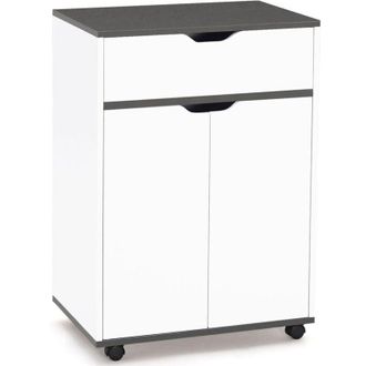 IDMarket K&uuml;chenwagen cosy Schrank mit Schublade aus wei&szlig;em Holz und grauen Platten L.60 cm