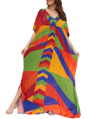 Bsubseach Kaftan Kleider f&uuml;r Frauen Lange Badeanzug Abdeckung Plus Gr&ouml;&szlig;e Caftans Strand Badeanzug Abdeckung Ups Bunte Geometrie