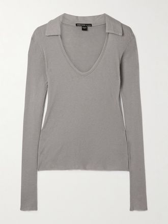 James Perse Haut Fa&ccedil;on Polo En Coton Et Cachemire M&eacute;lang&eacute;s C&ocirc;tel&eacute;s - Vert