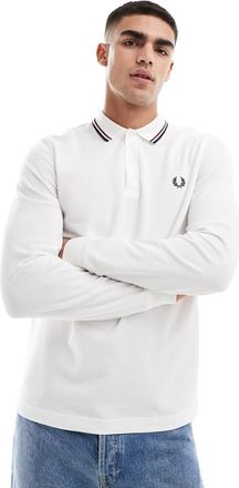 Fred Perry Lang&auml;rmliges Polohemd in Wei&szlig; mit Doppelstreifen