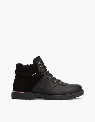 Tommy Hilfiger Leder-Outdoor-Stiefel mit gemischter Struktur in Schwarz