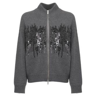 PESERICO Pailletten-Strickjacke mit Rei&szlig;verschluss - - Knitwear - Damen - Grau - S