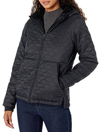 Amazon Essentials Doudoune légère à Capuche doublée Sherpa imperméable pour Femme, Noir, Taille XL