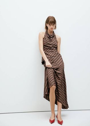 Mango Top drap&eacute; &agrave; carreaux marron - Femme - S - MANGO