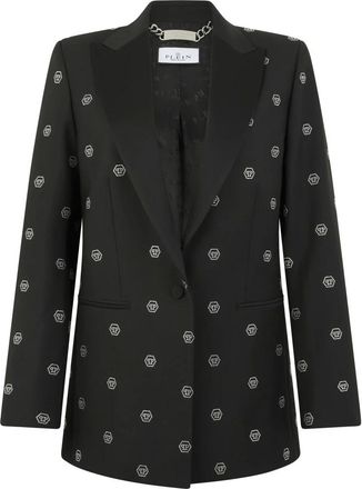Philipp Plein Femme, Vestes, Noir, Taille: 40 FR Blazer Coupe Boyfriend Monogramme Strass