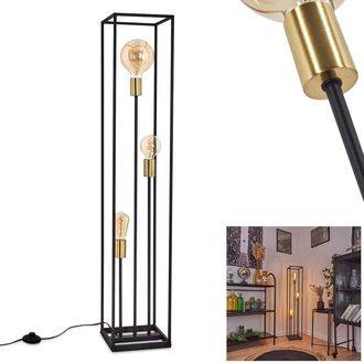 HOFSTEIN Stehlampe Ibusuki, Stehleuchte aus Metall in Schwarz/Goldfarben, 3-flammig, 3 x E27-Fassung, Höhe 120,5 cm, Leuchte m. Gitter-Optik im Industrial Styl
