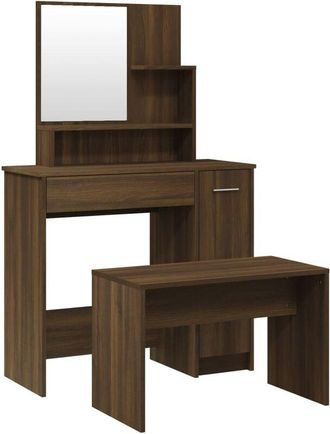 vidaXL Ensemble de table de toilette avec tabouret 86-5x35x136 cm disponible dans différentes couleurs Couleur : Marron foncé