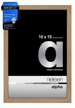 Nielsen Design Bilderrahmen, 10 x 15 cm, Aluminium, Eiche, Fotorahmen zum Auftstellen und Aufhängen im Hoch- & Querformat, Echtglas, Alpha