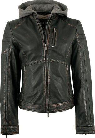 Jilani Lederjacke Kono Jilani - Damen Lederjacke Lammnappa Kapuze schwarz-beige