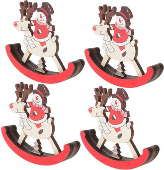 SOLUSTRE 4 Stück Teiliges Holz Schaukelpferd Weihnachtsdeko Handgefertigte Xmas Ornamente für Tisch Festliche Holzfiguren als und Wohnaccessoire