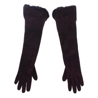 Dolce & Gabbana Femme, Accessoires, Violet, Taille: 7 1/2 IN Mink Fur Goatskin Suede Elbow Gloves