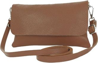 modamoda.de T226 Sac &agrave; bandouli&egrave;re en cuir pour femme Fabriqu&eacute; &agrave; la main en Italie, Camel fonc&eacute;, s