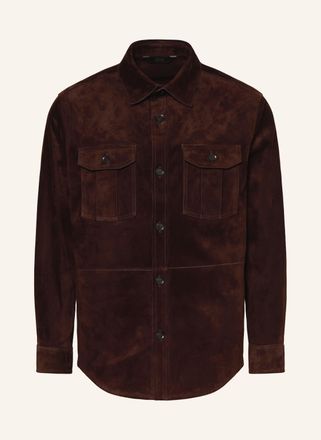 Brioni Leder-Overjacket Vagabond braun