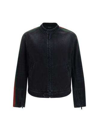 Gucci Mens Biker Jacket Cotton Denim Black