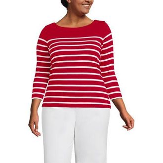 Lands End Gestreiftes Baumwollshirt mit 3/4-&Auml;rmeln, Damen, Gr&ouml;&szlig;e:48-50 plus, Rot, Baumwolle, by Lands End
