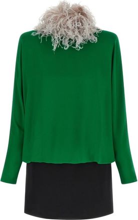 Valentino Garavani Femme, Robes, Vert, Taille: 36 FR Robe Courte en Georgette avec Plumes