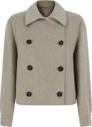 Brunello Cucinelli Crop caban jacket with monili - - Coats - Damen - Beige - XS