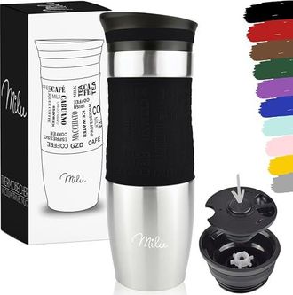 Milu Mug Isotherme Etanche 370ml 450ml Thermo Caf&eacute;-Th&eacute; I Tasse isol&eacute;e pour caf&eacute; et th&eacute; &agrave; emporter, Double Paroi Isol&eacute;e sous Vide, Acier Inoxydable I Tasse 
