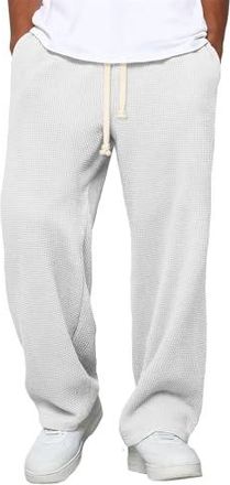 Generic Pantalon gaufr&eacute; textur&eacute; pour homme avec cordon de serrage &agrave; la taille, pantalon &agrave; jambes larges, l&eacute;ger et respirant, coupe ample, pantalon de surv&ecirc;tem