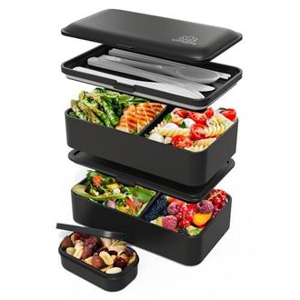 Umami Bento Lunch Box, Couverts & Pots à Sauce Inclus, Boîte à Lunch Étanche, Lunchbox Adulte, Micro-Ondable, Boîte Repas Compartimentée, Noir Mat, 1200 ml