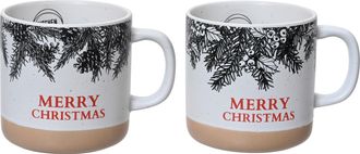 Kaemingk Tasse Merry Christmas 9cm x 1 Stück sortiert - 350ml Steingut Teetasse mit Henkel - Steinzeug Keramiktasse als Weihnachtstasse Teebecher Kaffeetasse -