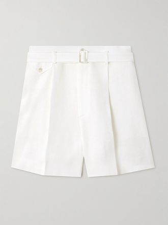 Ralph Lauren Collection Short En Lin &Agrave; Plis Et &Agrave; Ceinture Denise - Blanc