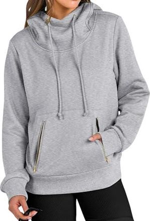 Generic Sweat-shirt &agrave; col en V pour femme - Sweat &agrave; capuche surdimensionn&eacute; en polaire confortable en peluche, gris, XXL