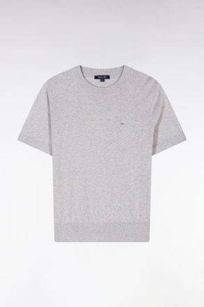 Eden Park Pull Col Rond &Agrave; Manches Courtes En Coton Biologique Et Cachemire Gris Coupe Droite