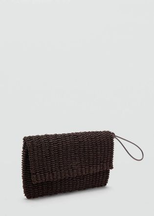 Mango Pochette en fibre naturelle avec rabat chocolat - Femme - Taille unique - MANGO