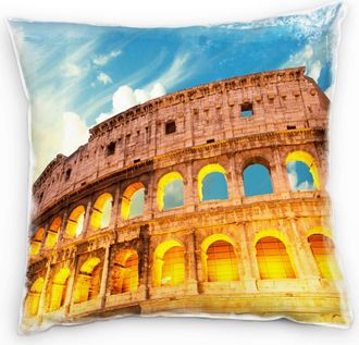 Paul Sinus Art Urban, orange, blau, Kolosseum, Rom Deko Kissen 40x40cm f&uuml;r Couch Sofa Lounge Zierkissen - Dekoration zum Wohlf&uuml;hlen